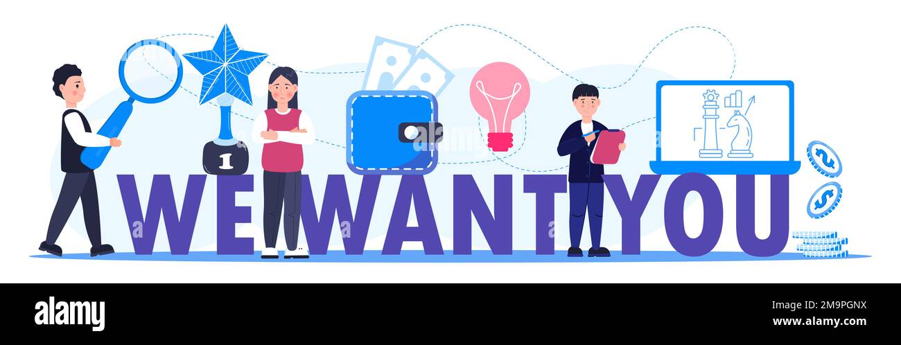 Welcome concept flat vector foe website. Happy tiny people are near ...