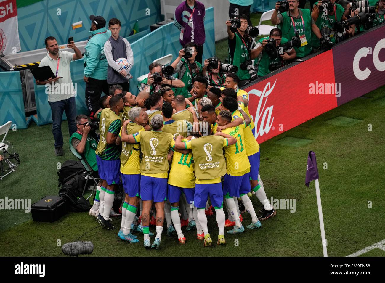 Brazil's celebrate the opening goal of their team against Serbia during ...