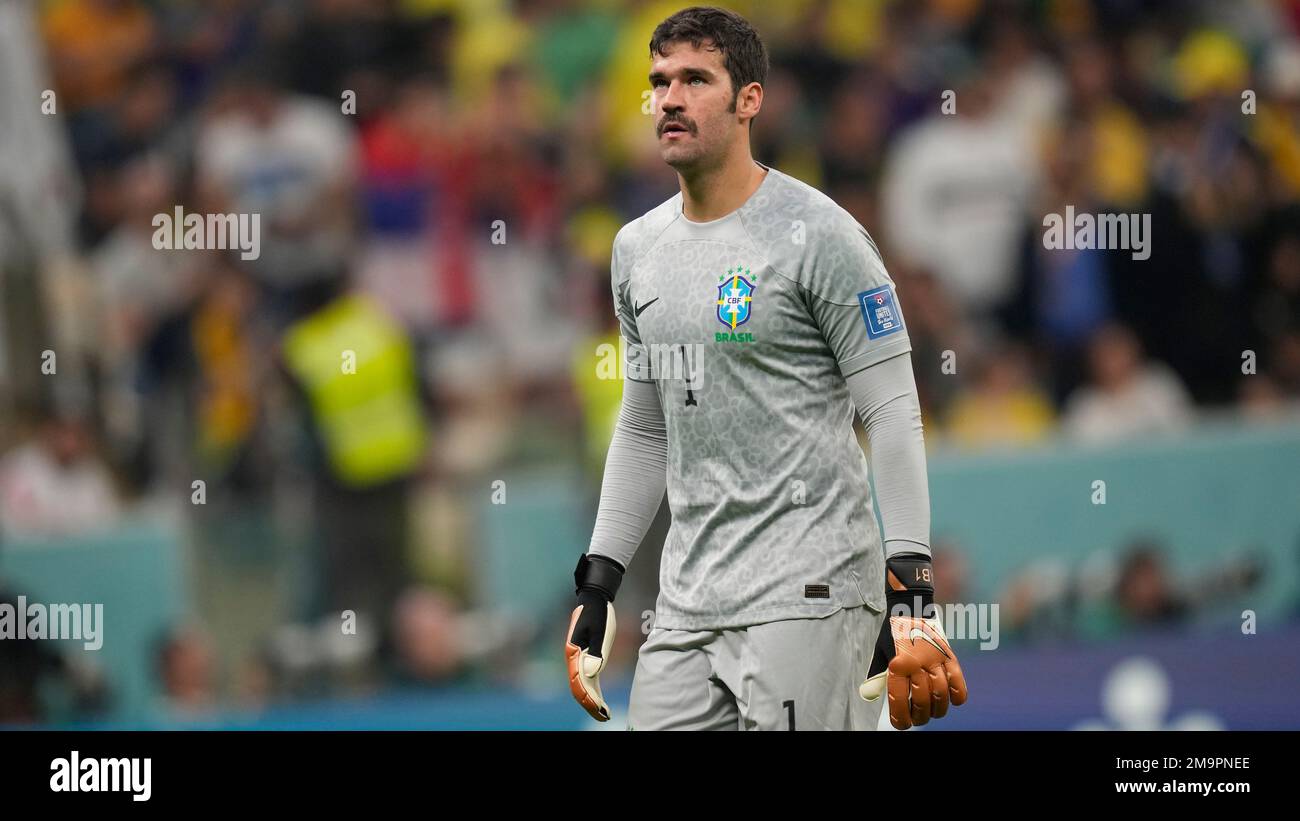 Brazil's goalkeeper Alisson looks on during the World Cup group G ...