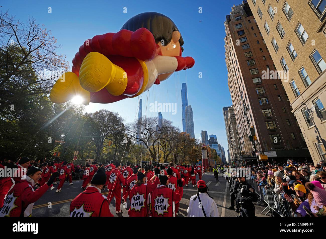 The Red Titan from Ryan's World balloon floats in the Macy's ...