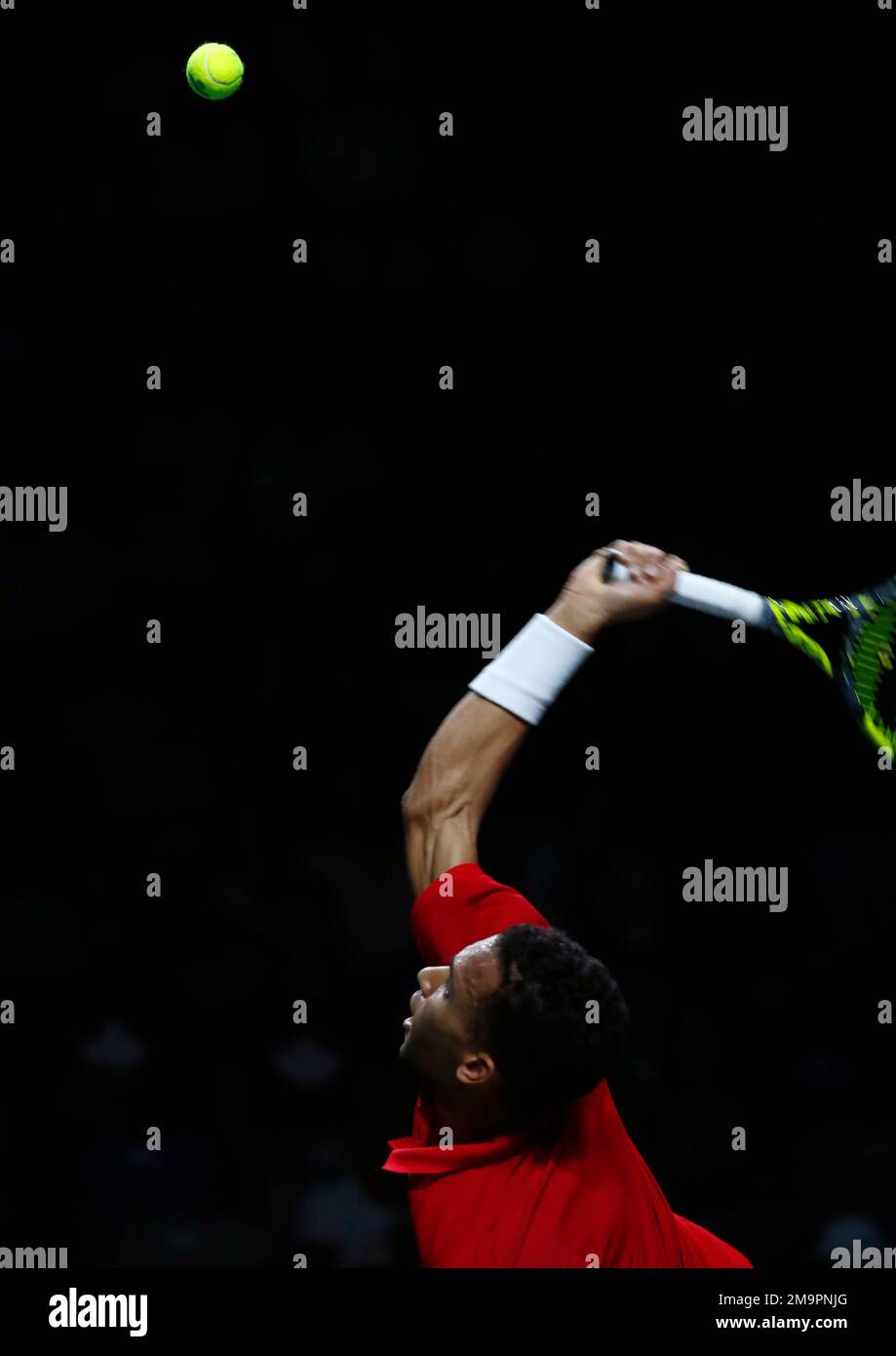 Canada's Felix Auger Aliassime returns the ball to Oscar Otte of Germany during a Davis Cup ...