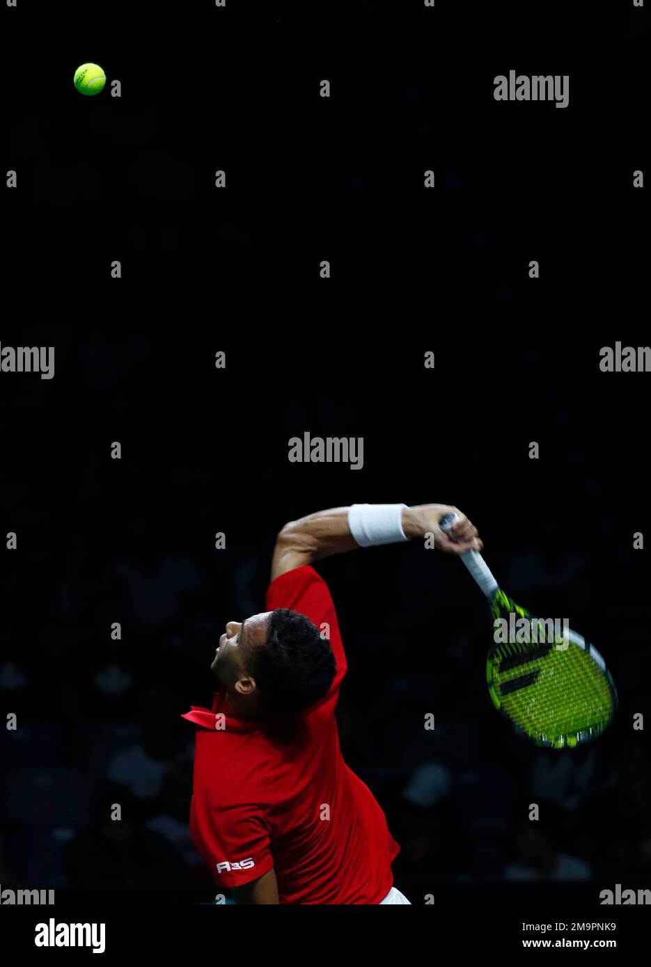 Canada's Felix Auger Aliassime returns the ball to Oscar Otte of Germany during a Davis Cup ...