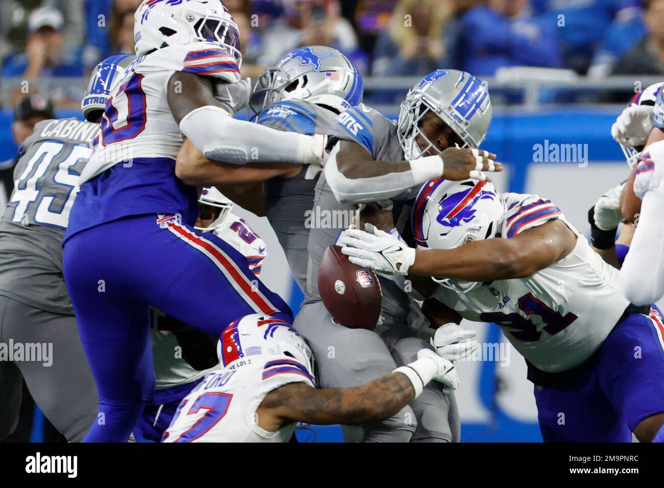 Buffalo Bills defensive tackle Ed Oliver (91) knocks the ball from ...