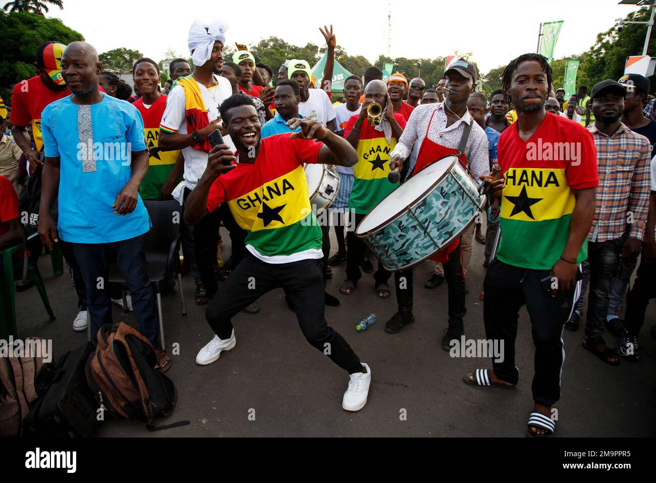 Ghanaian soccer fans dance in Accra, Ghana, Thursday, Nov. 24, 2022 as ...
