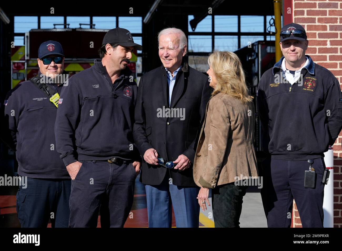 President Joe Biden and first lady Jill Biden talk with Nantucket Fire ...