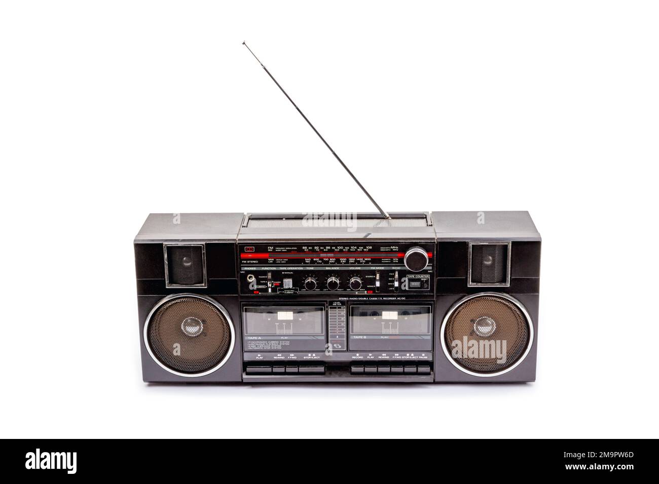 Black douple stereo Tape Deck with antenna isolated on white background ...