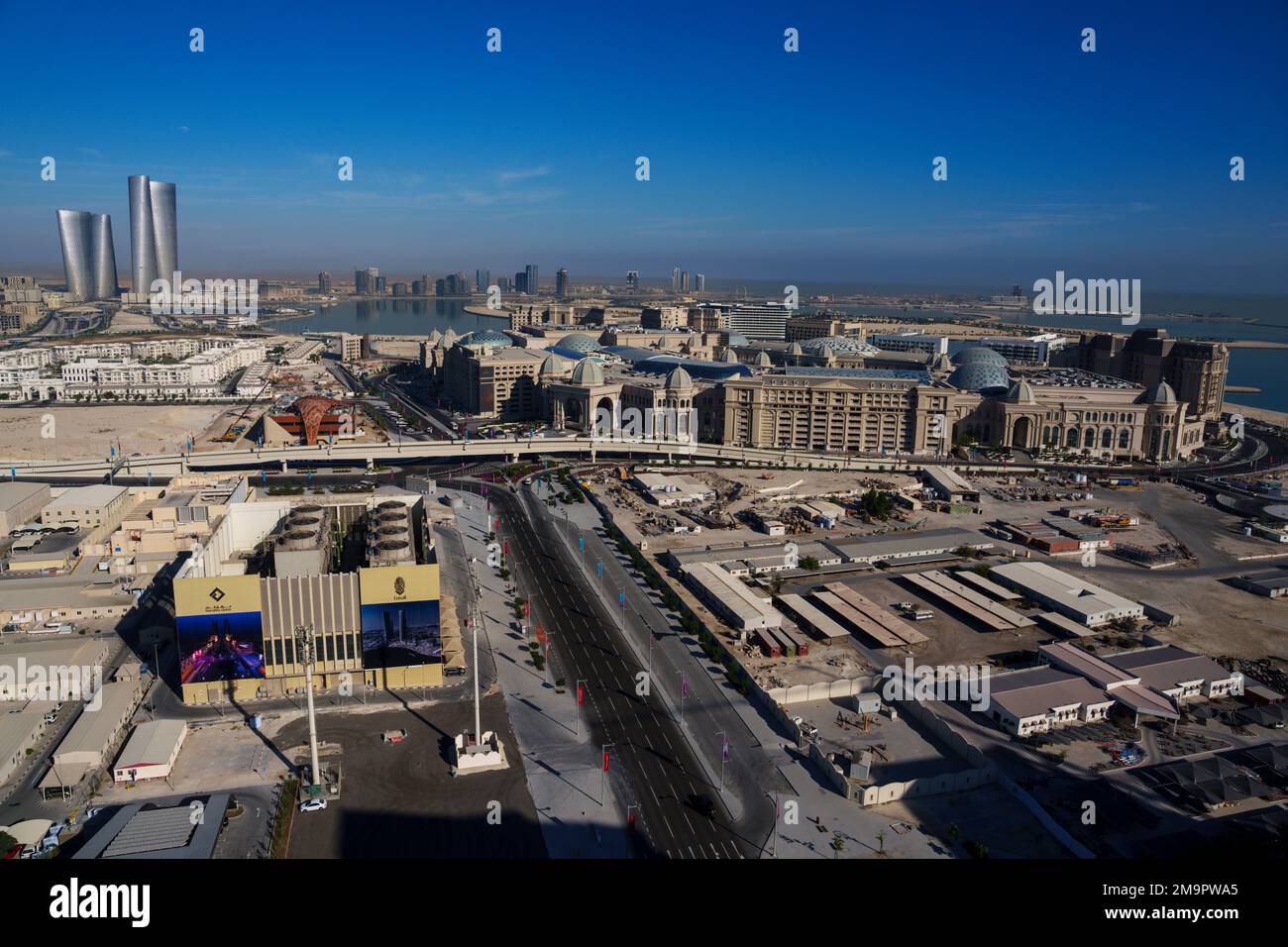 A view of the Place Vendome mall, right, and Lusail plaza towers, left, in Lusail downtown ...