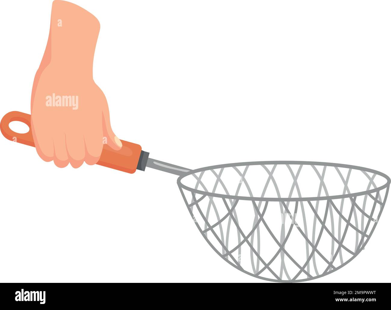 Colander in hand. Cooking recipe cartoon icon isolated on white ...