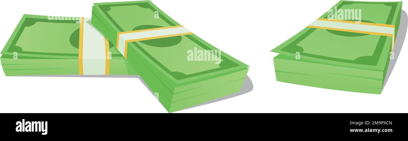 Dollar banknote packs. Green money bills cartoon icon isolated on white ...
