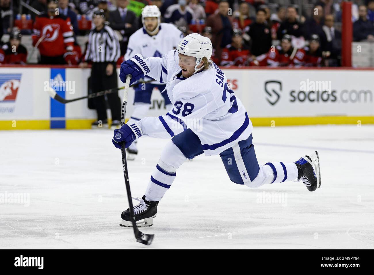 Toronto Maple Leafs defenseman Rasmus Sandin (38) shoots against the ...