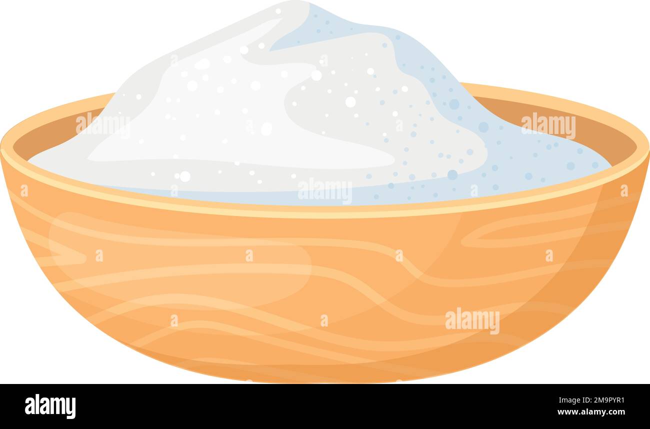Wooden bowl with flour. Cooking cartoon icon isolated on white ...