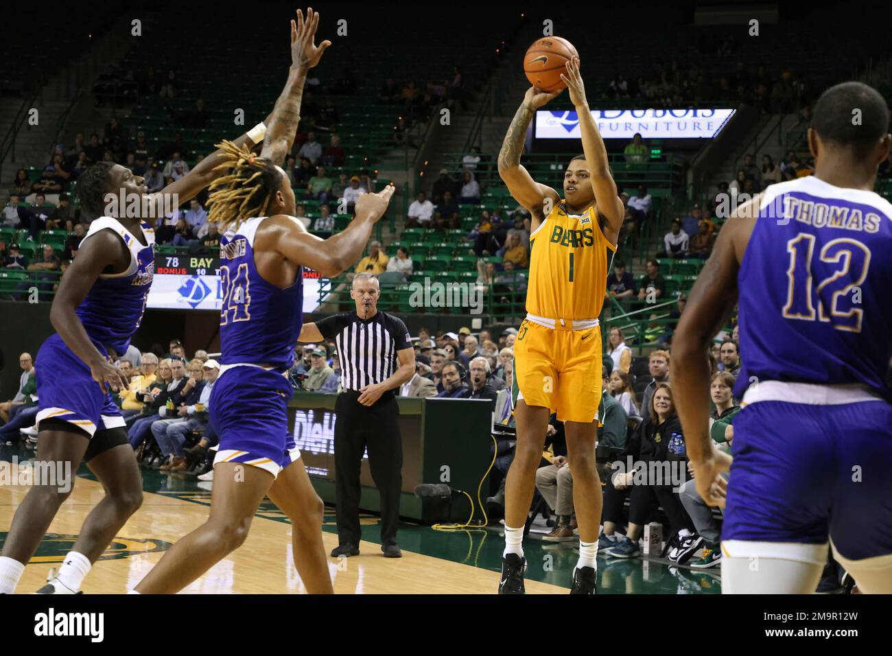Baylor guard Keyonte George (1) shoots in front ot McNeese State ...