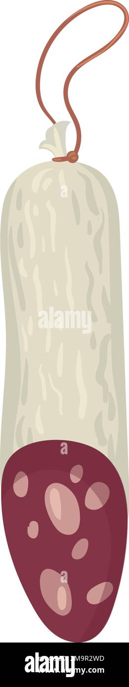 Dry beef sausage. Cartoon meat salami icon isolated on white background ...