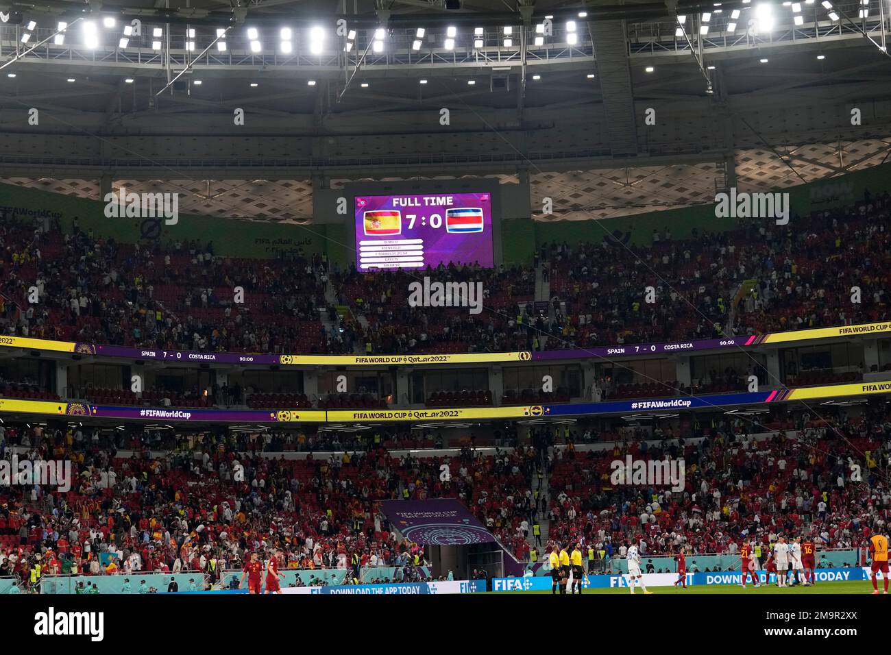 The screen shows the final score of the World Cup group E soccer match ...