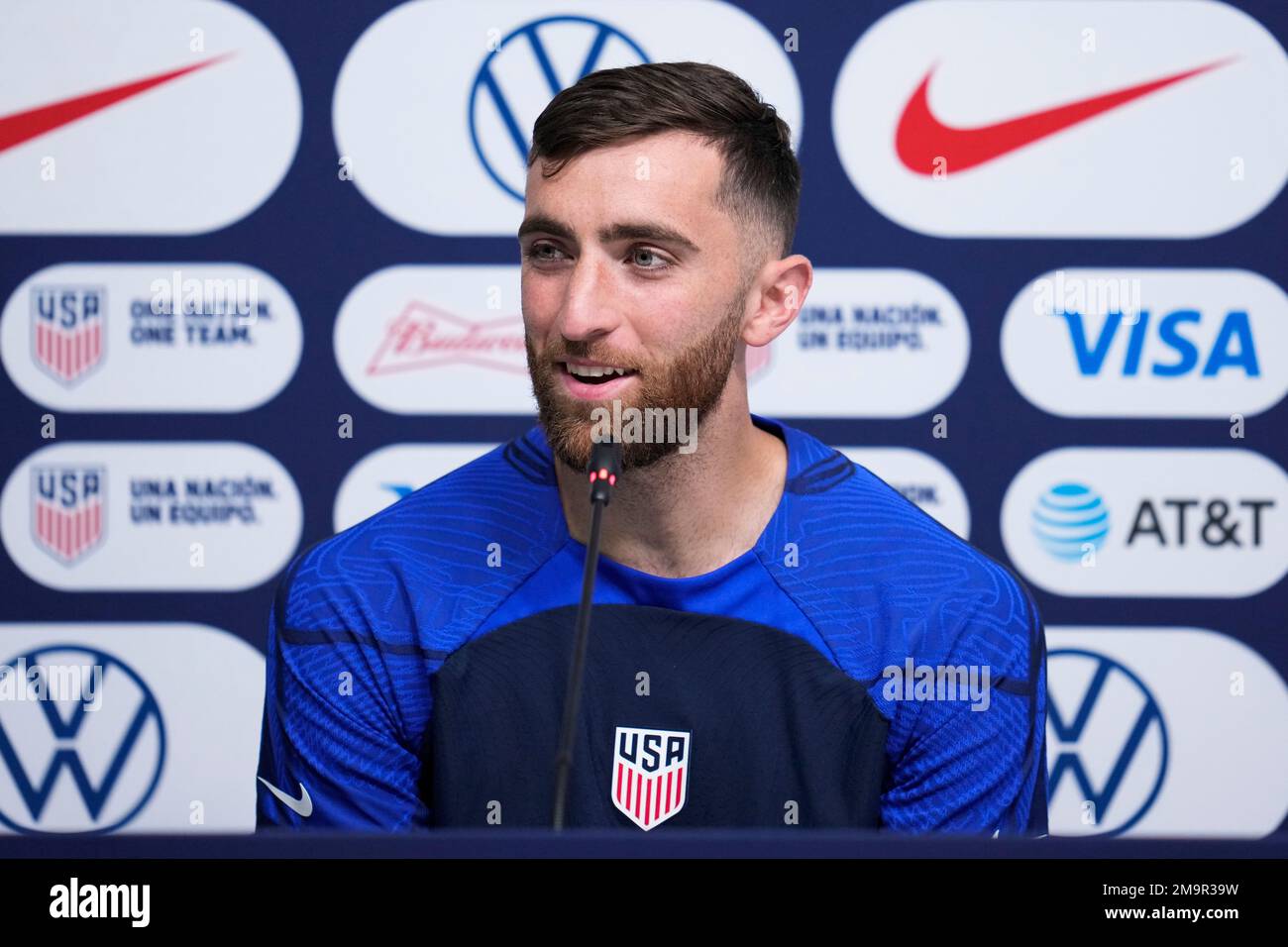 Goalkeeper Matt Turner of the United States attends a press conference ...