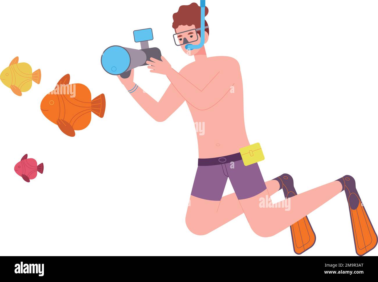 Snorkeling man. Guy in diving mask underwater take photo isolated on ...