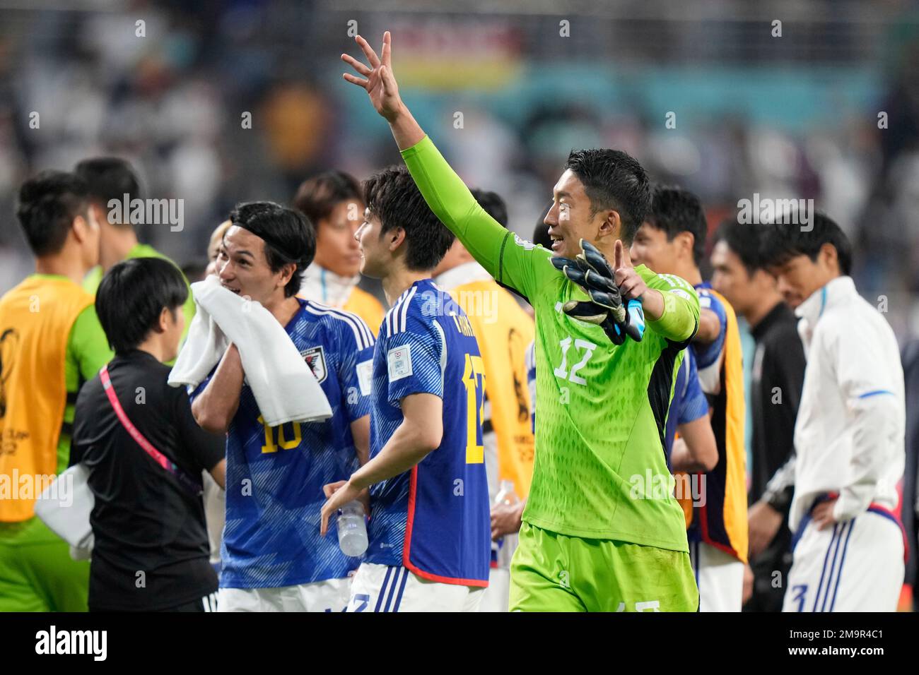 Japan's goalkeeper Shuichi Gonda celebrates end of the World Cup group ...