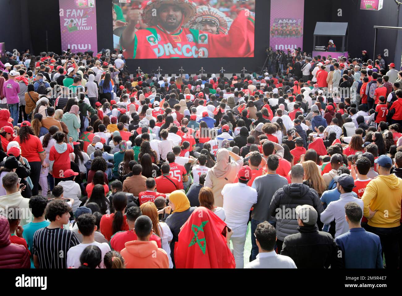 Moroccan soccer fans react in a fan zone as they watch the World Cup ...
