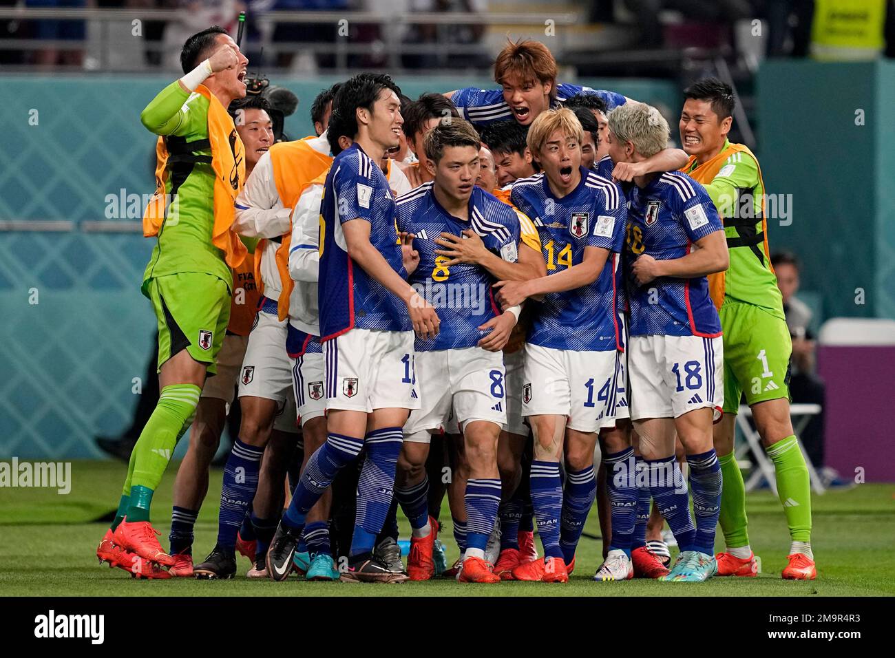 Japan's Ritsu Doan, 8, celebrates scoring his side's first goal with ...