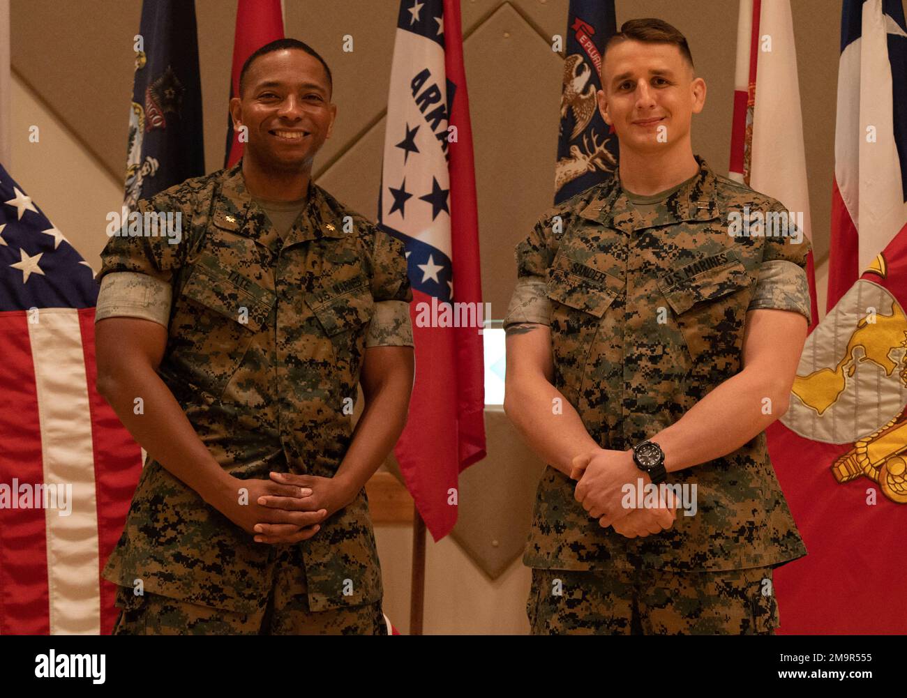 U.S. Marine Corps Maj. Phillip Tate, left, company commander of Bravo ...