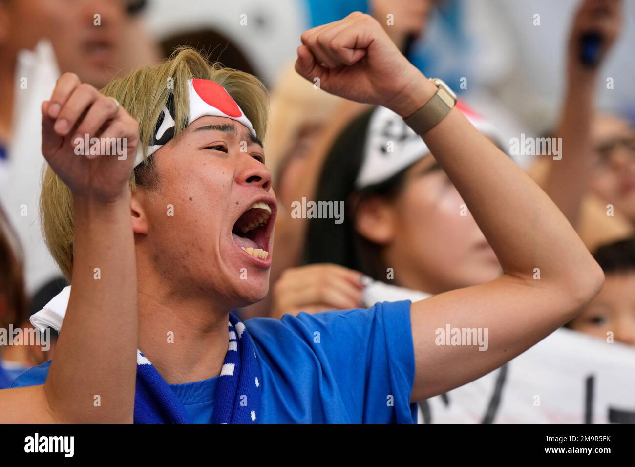 Japanese soccer fans cheer prior of the World Cup group E soccer match ...