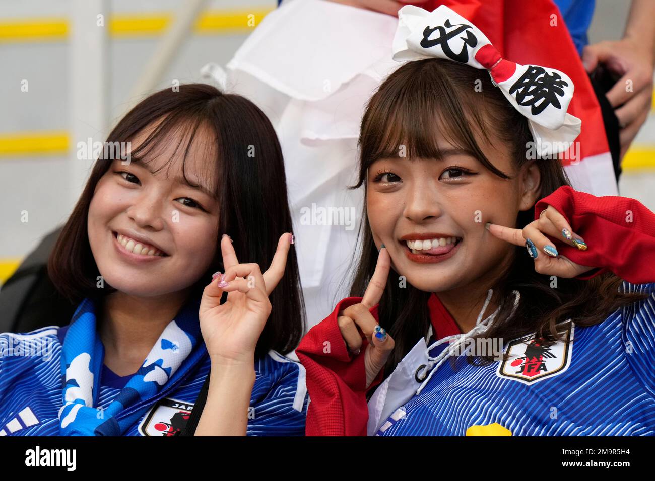 Japanese soccer fans cheer prior of the World Cup group E soccer match ...
