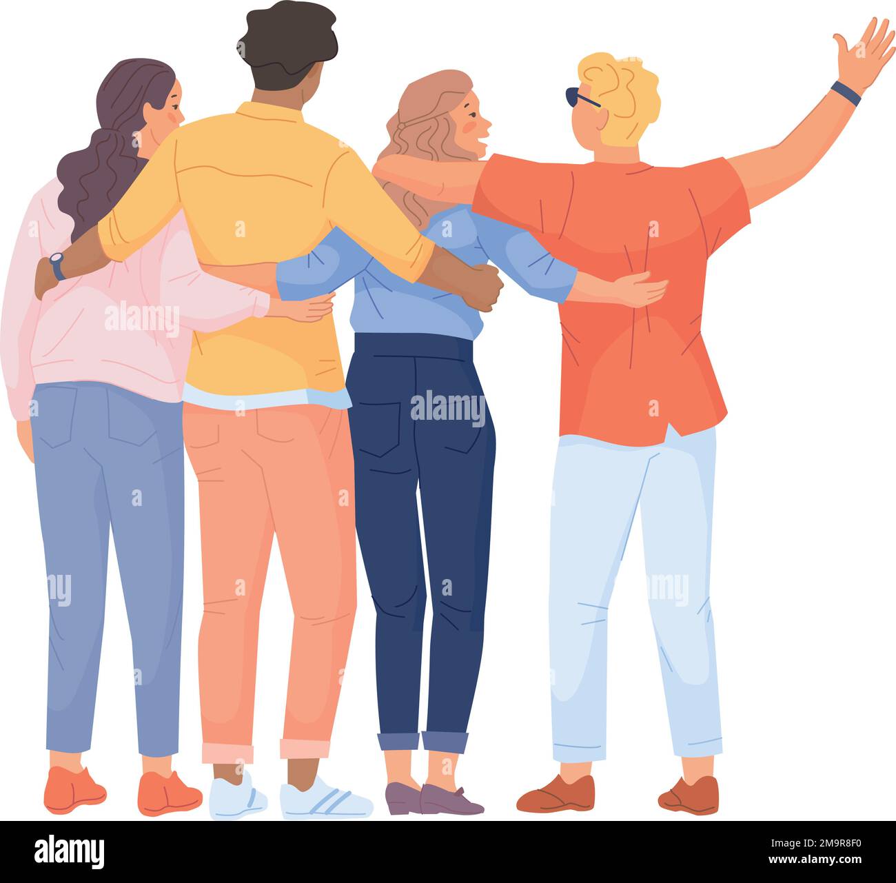 Young people together. Unity and friendship rear view isolated on white ...