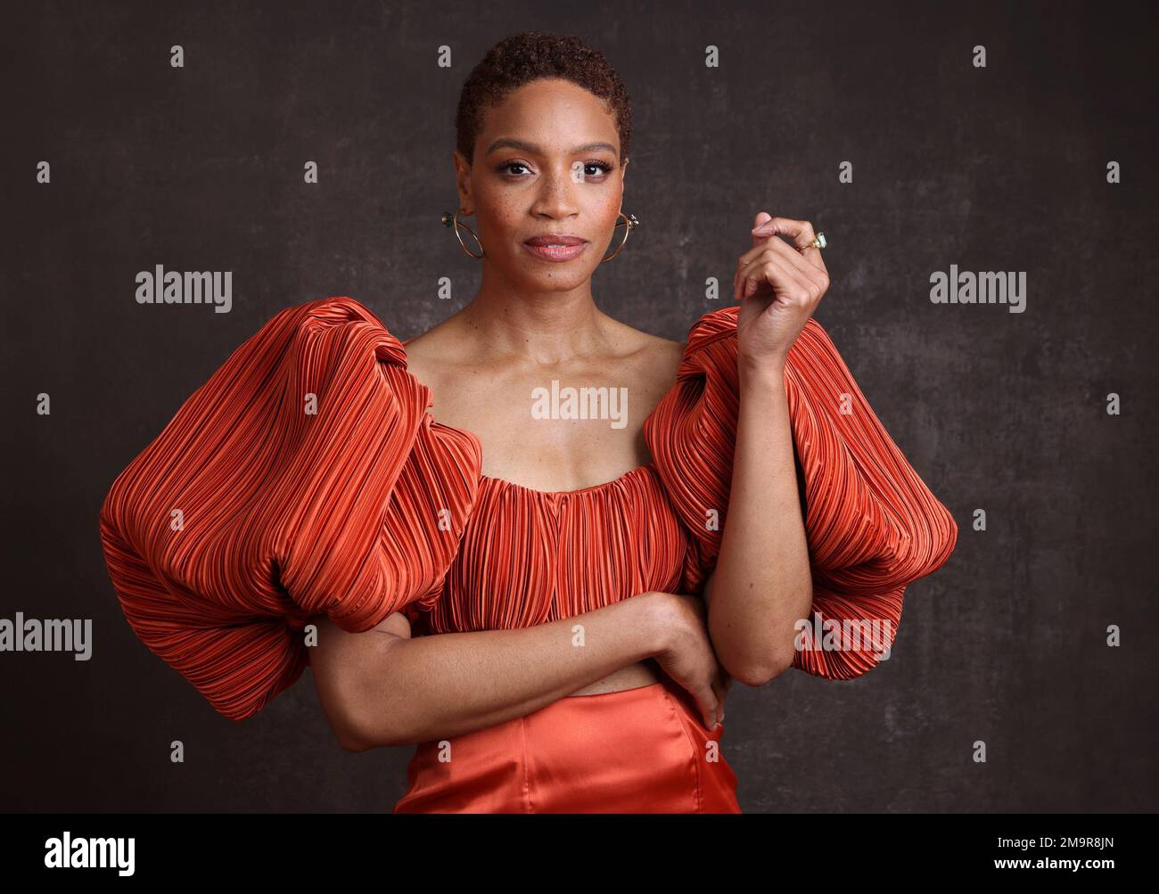 Shinelle Azoroh, from the Apple TV+ television series "Swagger," poses ...