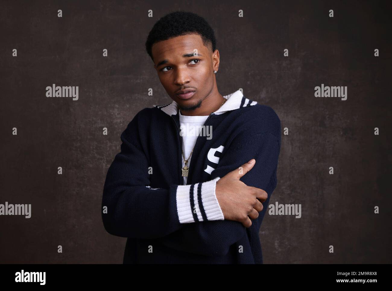 Isaiah Hill, from the Apple TV+ television series "Swagger," poses for ...