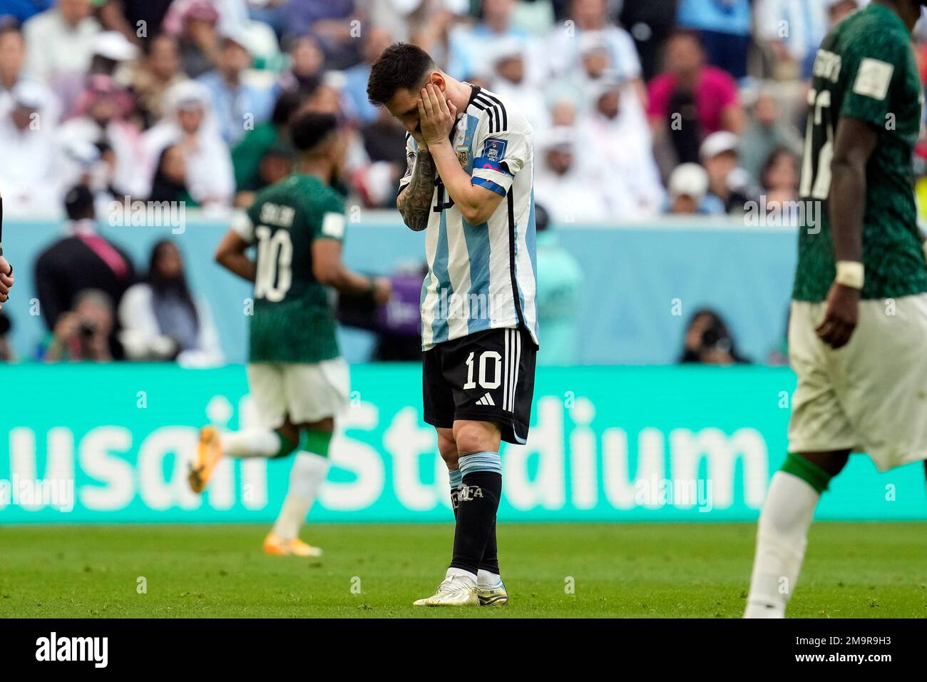 Argentina's Lionel Messi reacts disappointed during the World Cup group ...