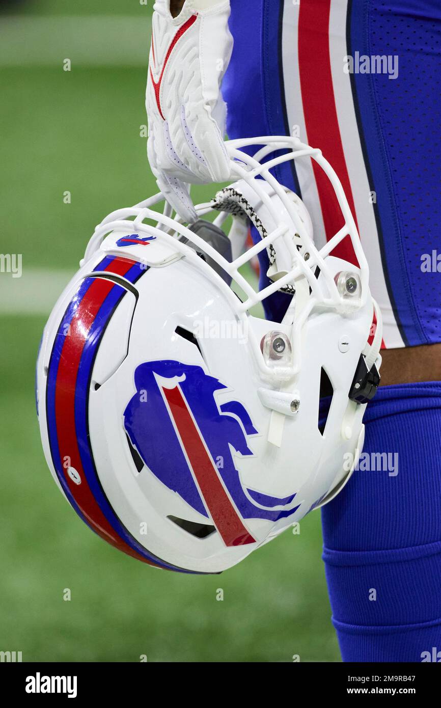 Buffalo Bills cornerback Christian Benford (47) holds his helmet during ...