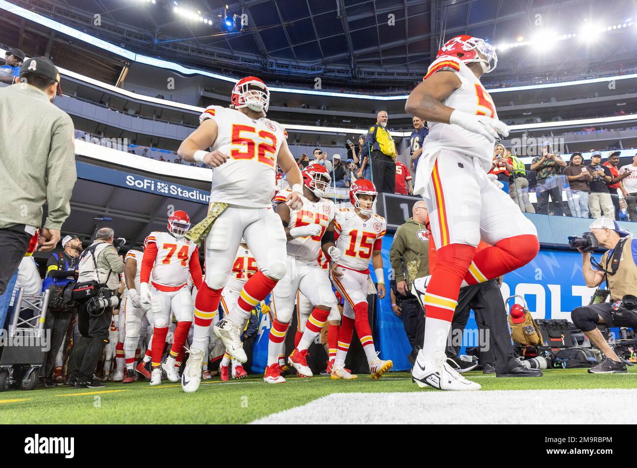 The Kansas City Chiefs enter the field before playing against the Los ...