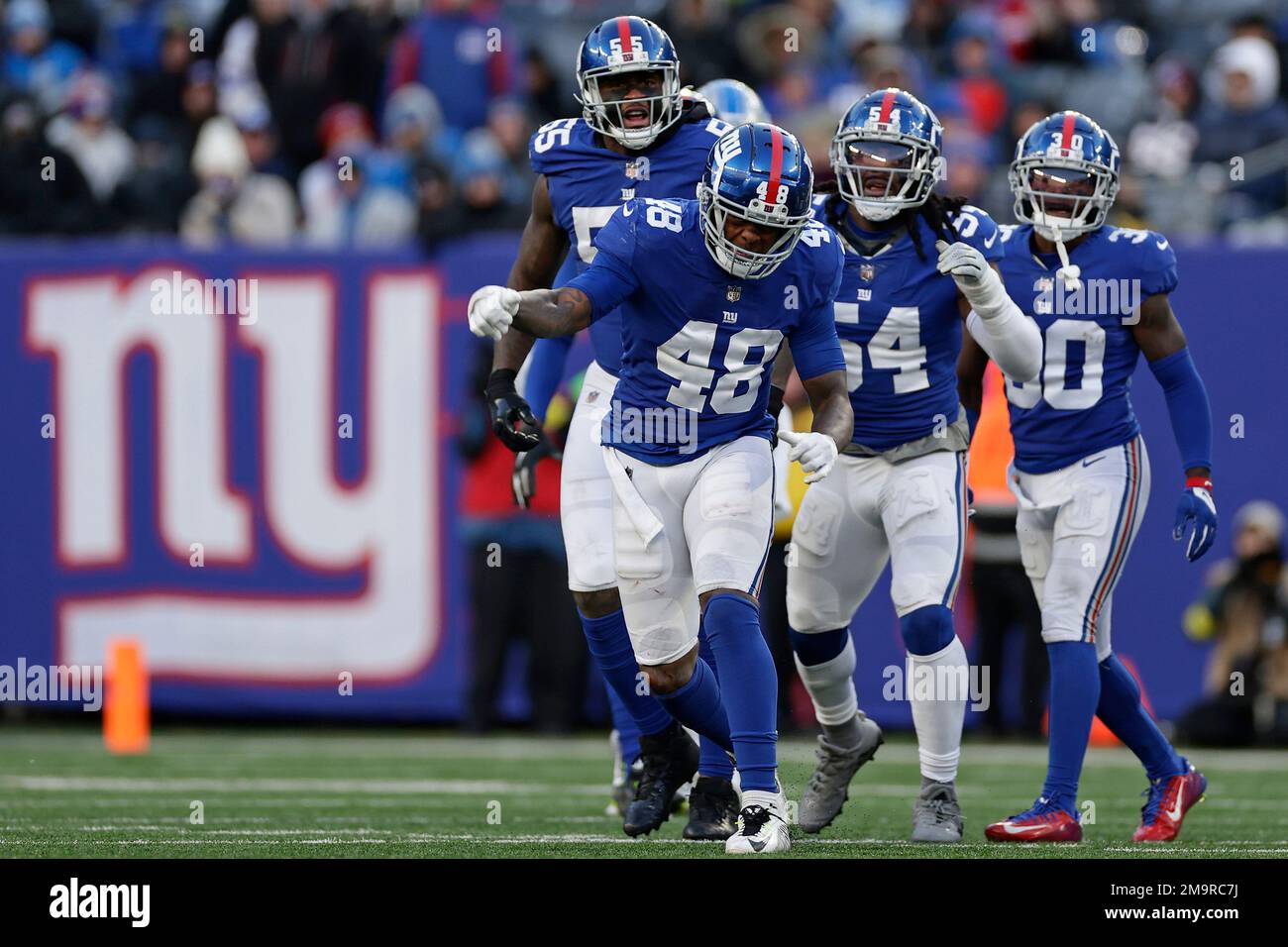 New York Giants linebacker Tae Crowder (48) reacts against the Detroit ...