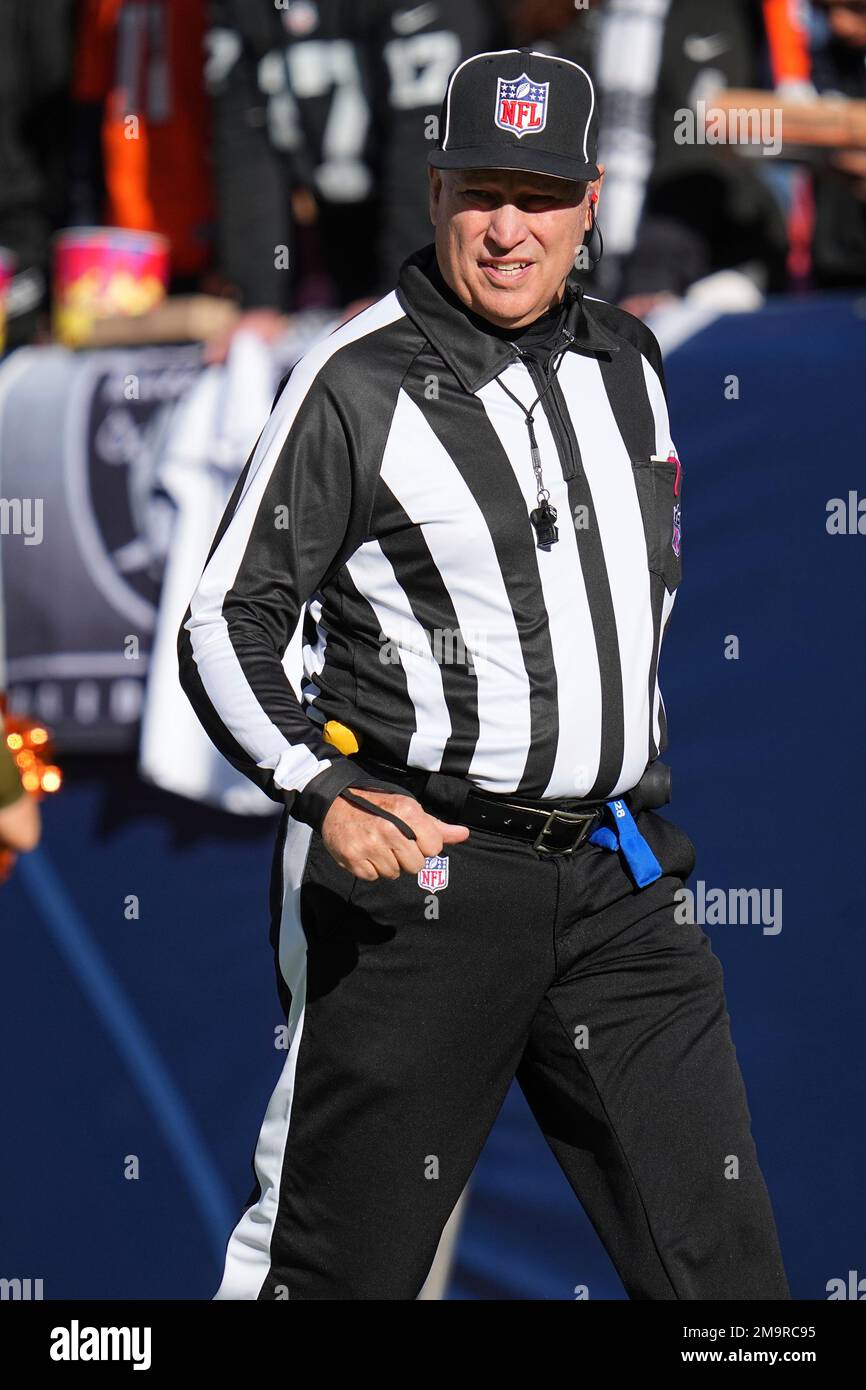 Down judge Mark Hittner (28) against the Denver Broncos v the Las Vegas ...