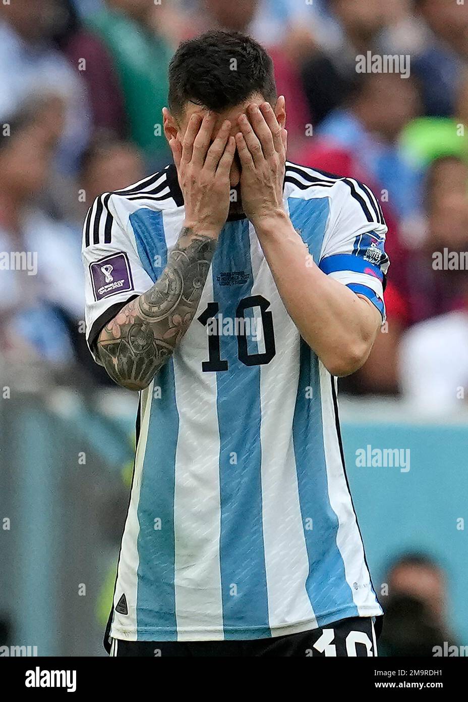 Argentina's Lionel Messi reacts disappointed during the World Cup group ...