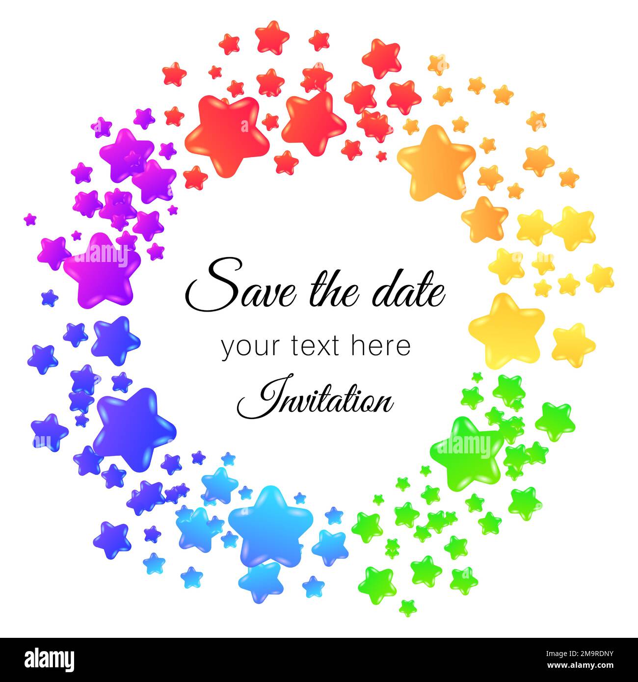 Circle composition with hand drawn colorful stars and place for the ...