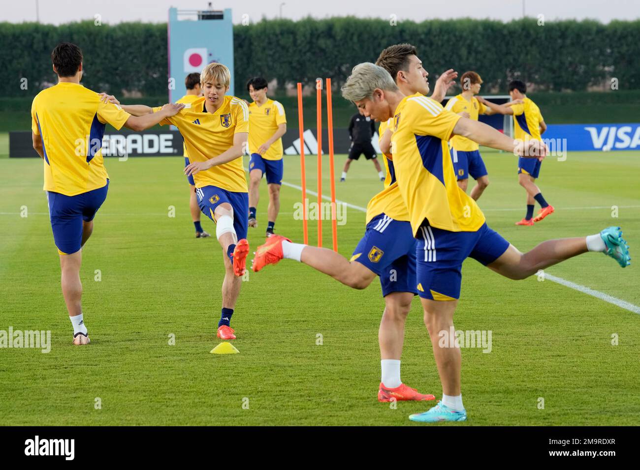 Players warm up during Japan official training on the eve of the group ...