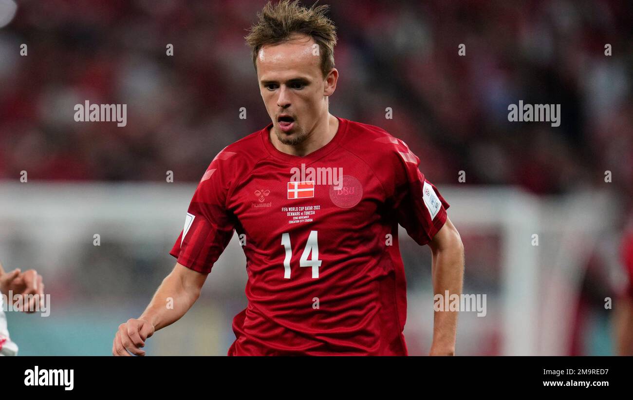 Denmark's Mikkel Damsgaard in action during the World Cup group D ...
