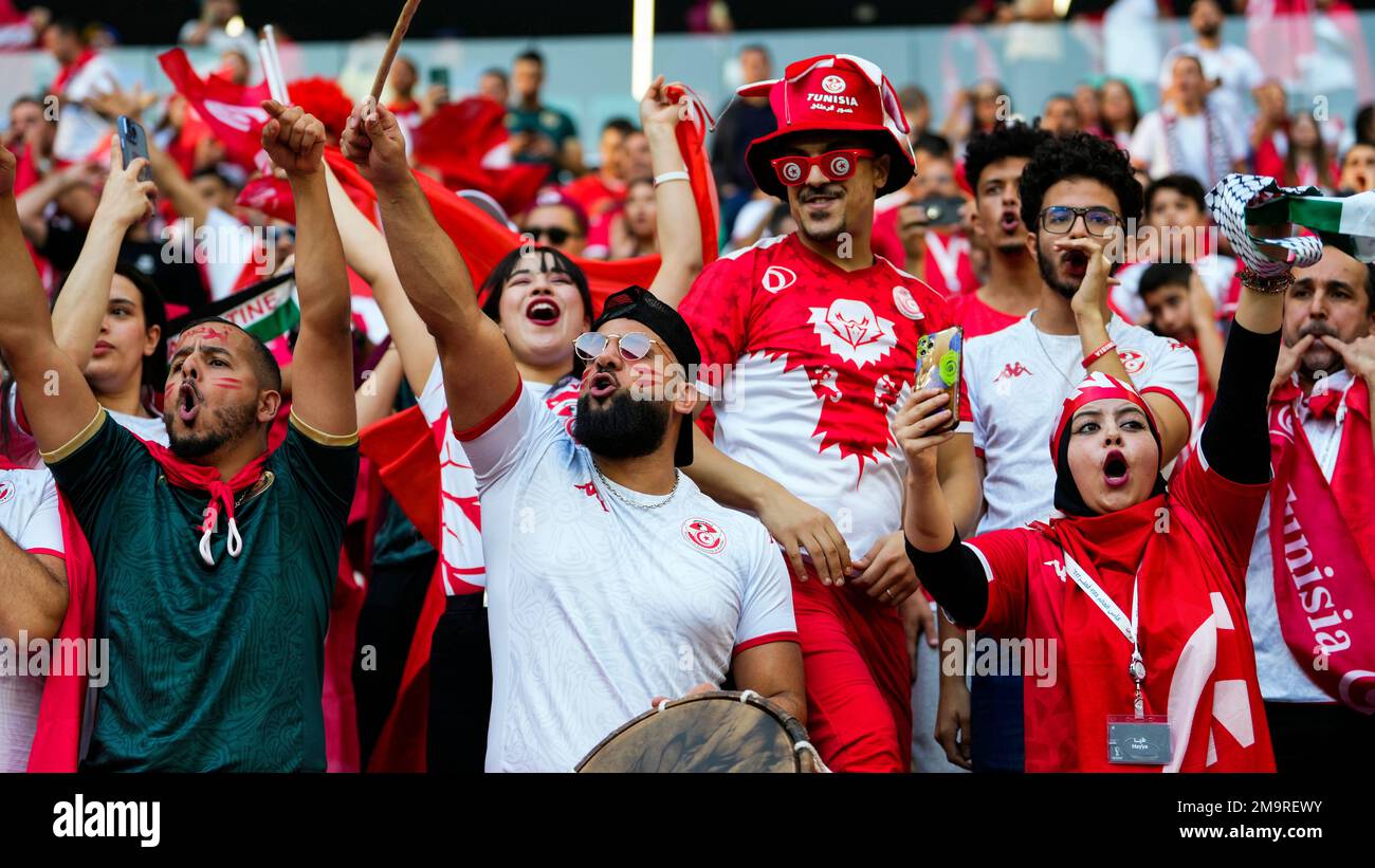Tunisian supporters cheer up at the stand prior the World Cup group D ...