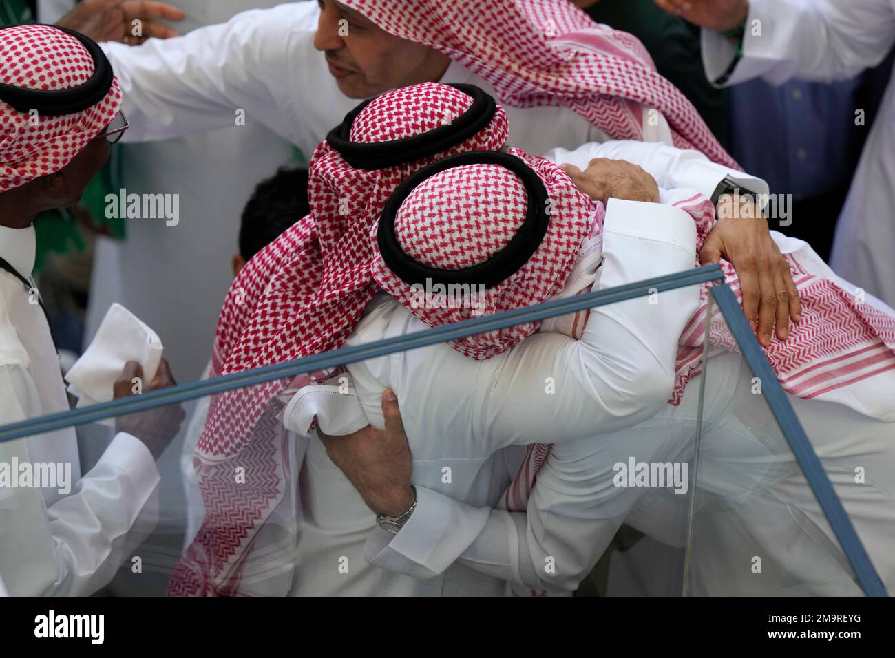 Saudi supporters celebrate after Saudi Arabia won the World Cup group C ...