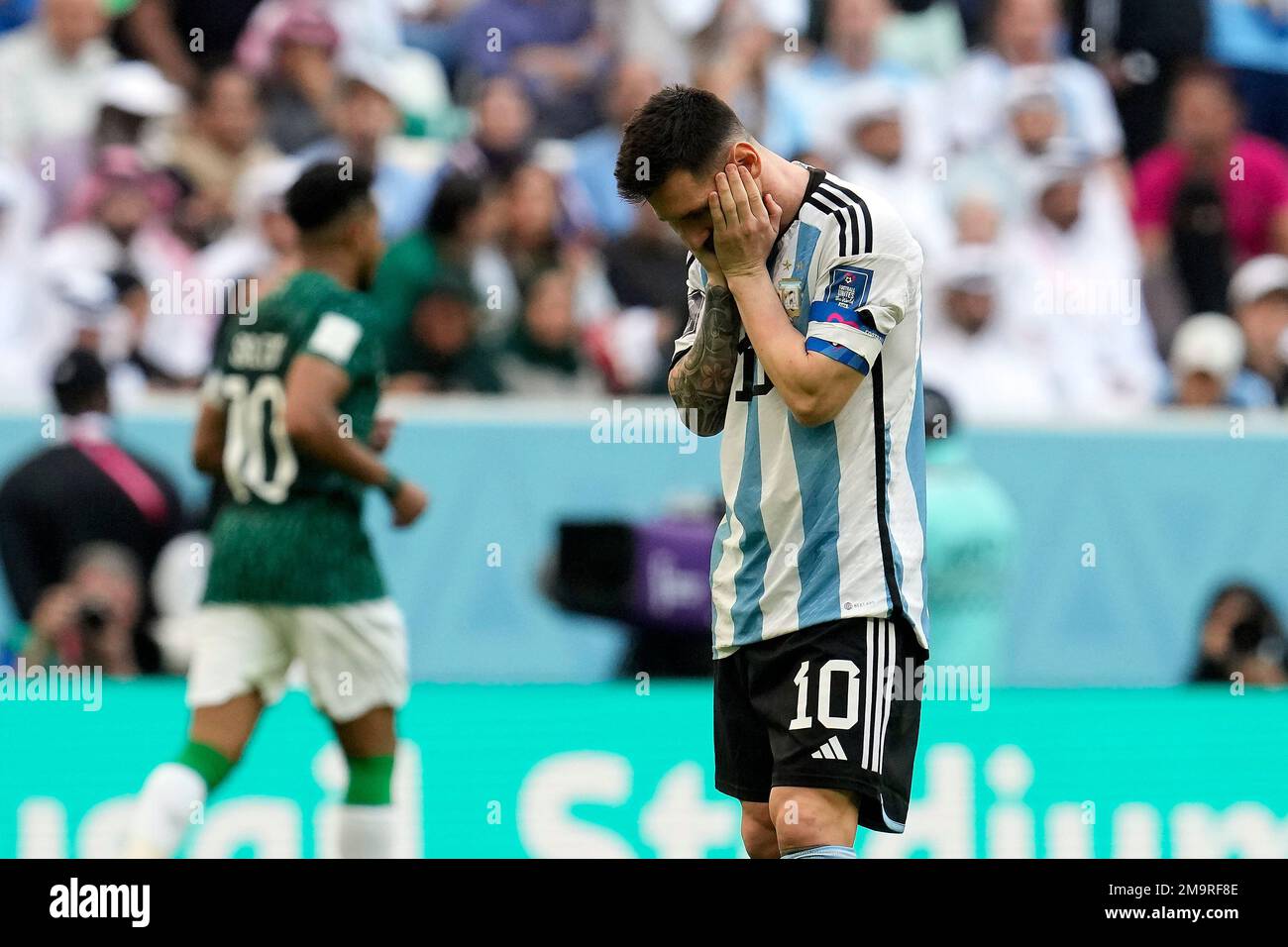 Argentina's Lionel Messi reacts disappointed during the World Cup group ...
