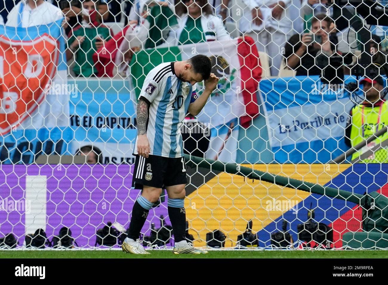 Argentina's Lionel Messi reacts after goal was called offside during ...