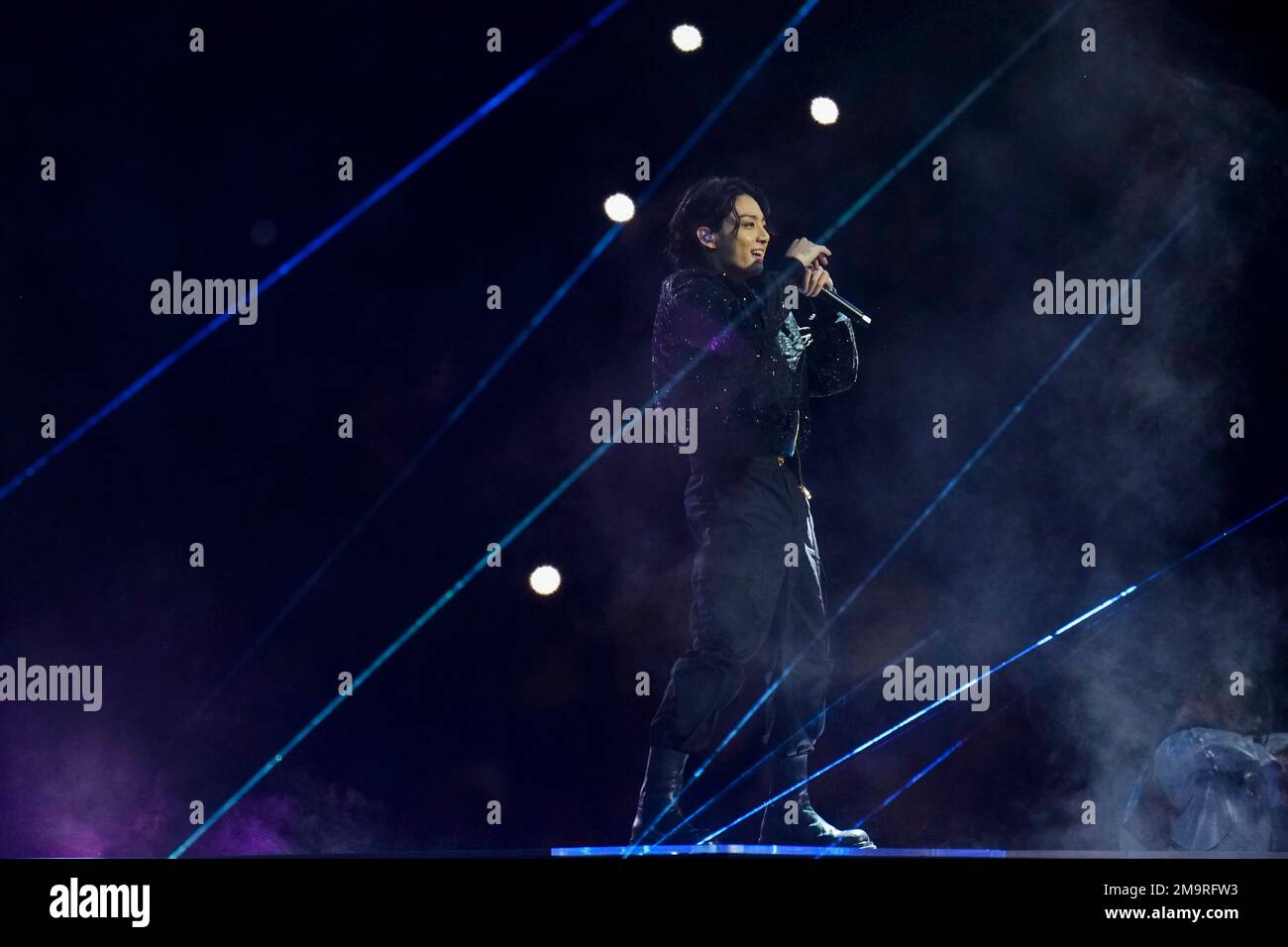 South Korean singer Jung Kook performs during the opening ceremony ...