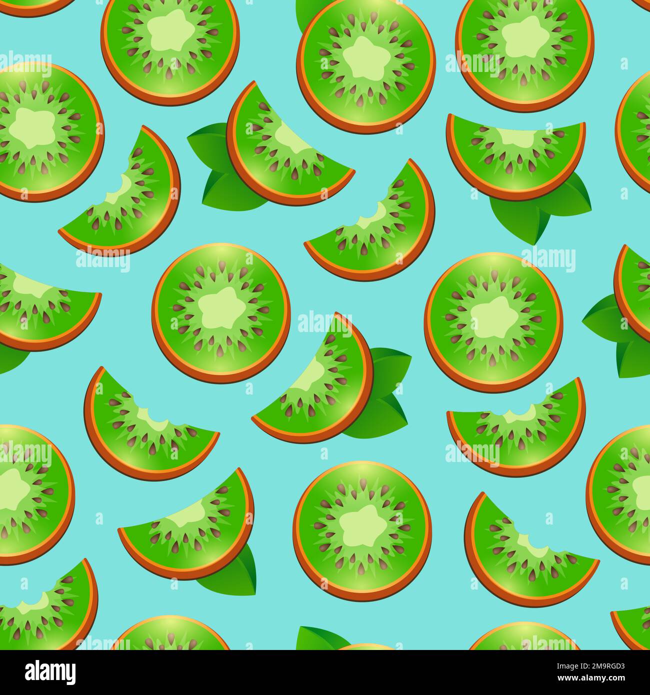 Seamless pattern with kiwi on turquoise background. Juicy half green ...