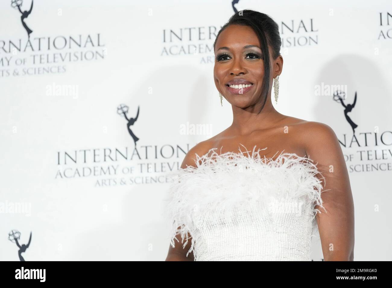 Amanda Warren appears in the press room at the 50th International Emmy ...