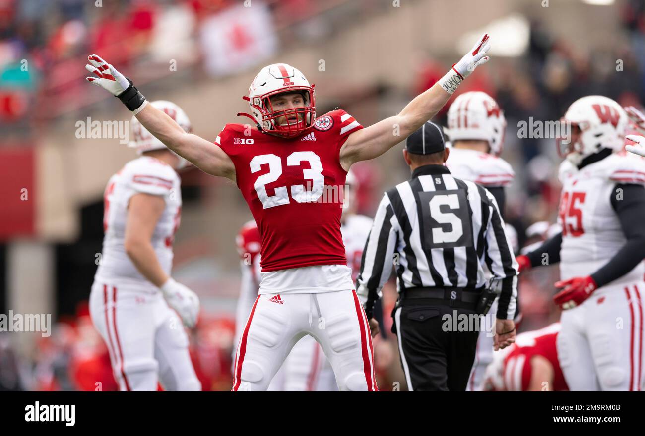 Nebraska's Isaac Gifford (23) celebrates after Wisconsin missed a field ...