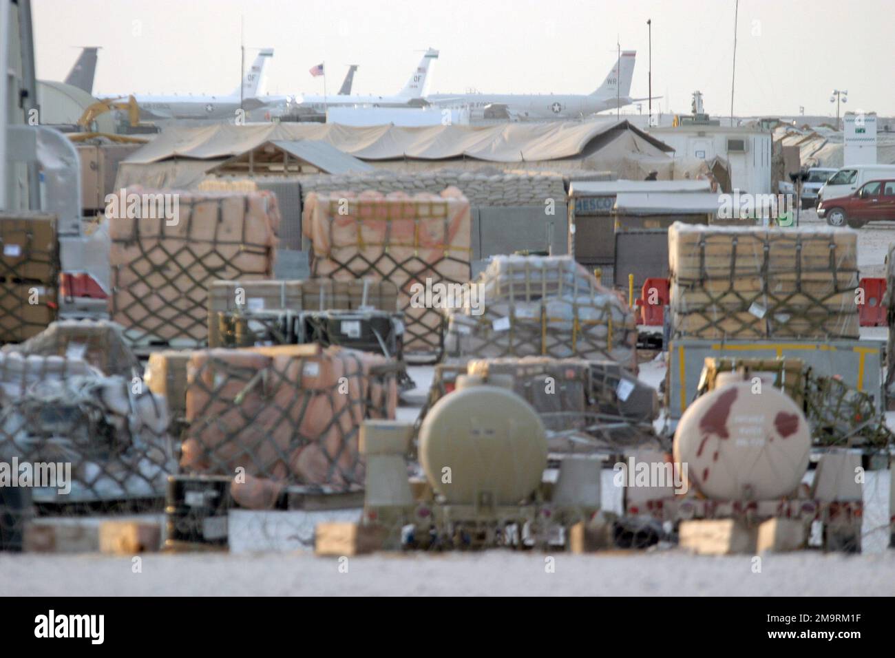 Equipment is stored near the flightline at Camp Snoopy, Doha ...