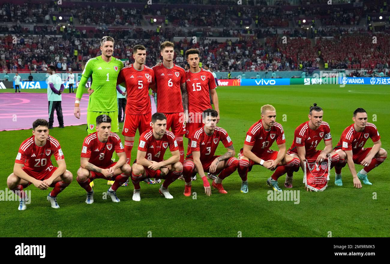 Wales starting players pose for a team photo at the beginning of the ...
