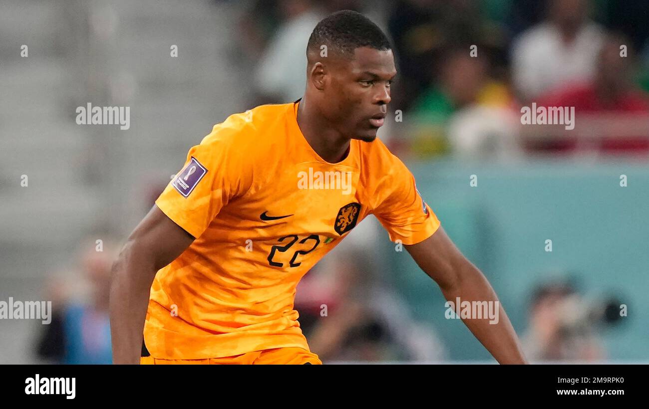 Denzel Dumfries of the Netherlands in action during the World Cup ...