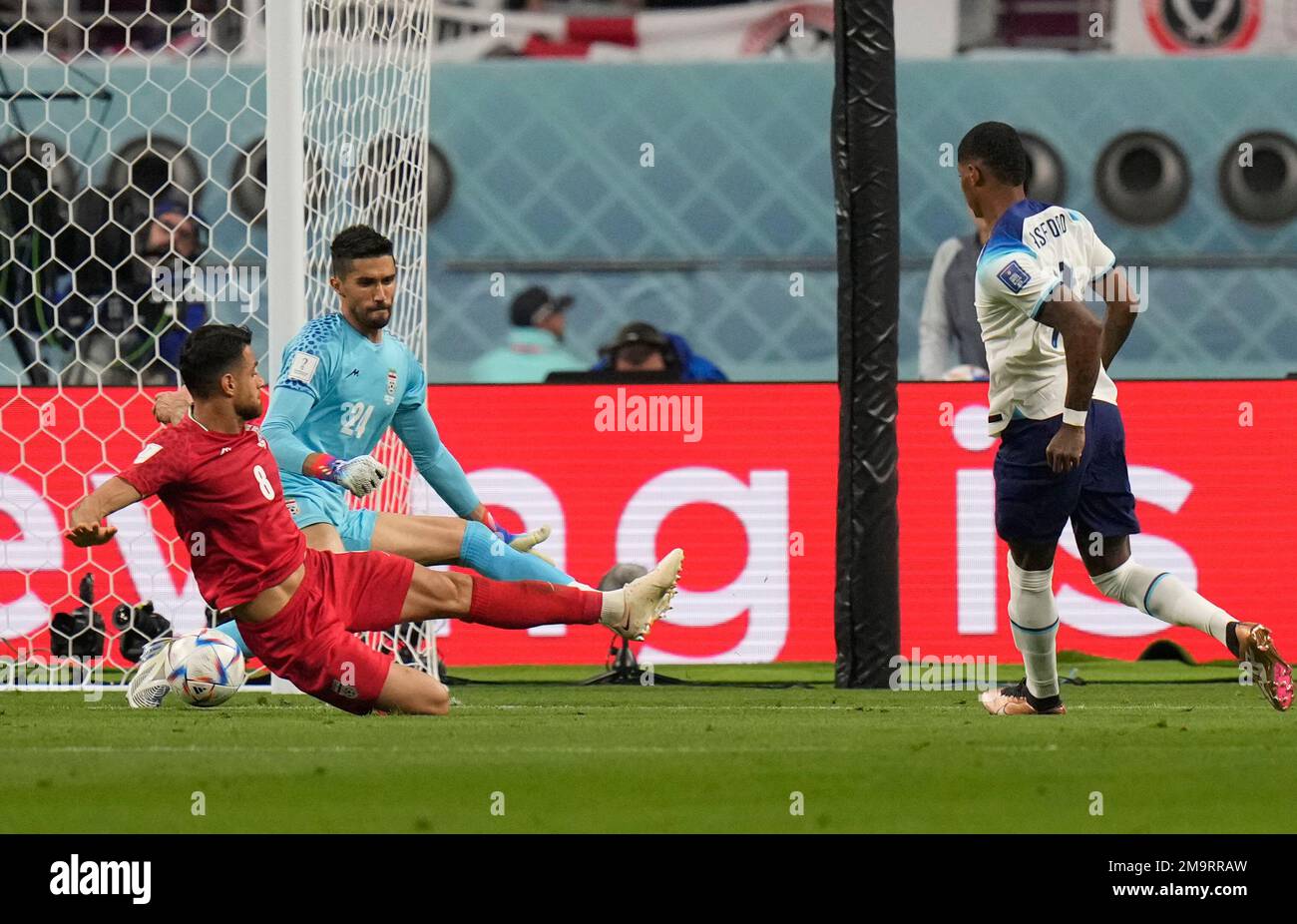 England's Marcus Rashford, right, scores his side's fifth goal during ...